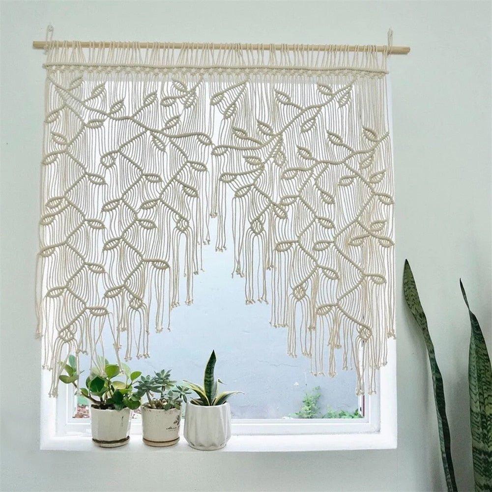 Handmade Macrame Window Leaf Curtain | Macrame Curtains Online - Fansee ...